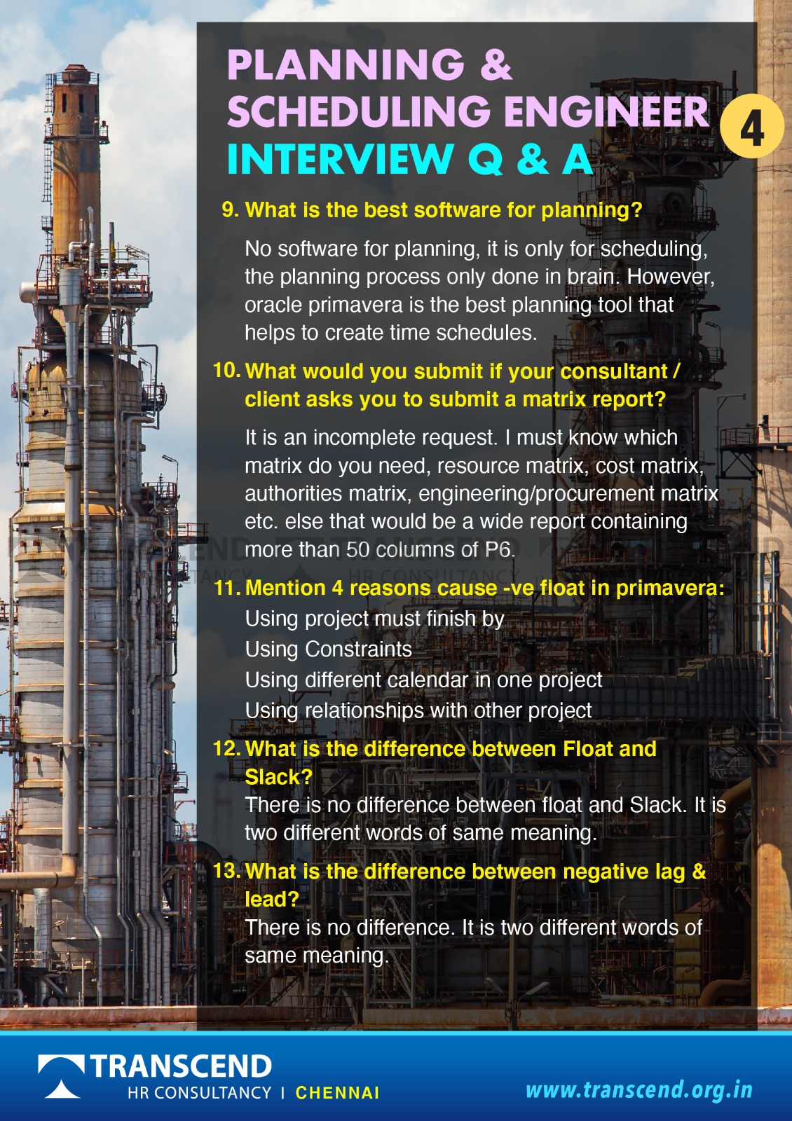 Planning and Scheduling Engineer Interview Question and Answers - Transcend Group