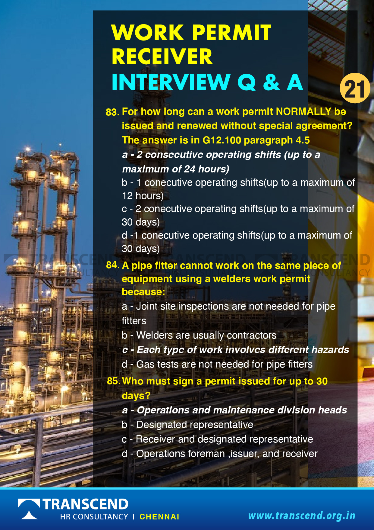 Work Permit Receiver Interview Question and Answers - Transcend Group
