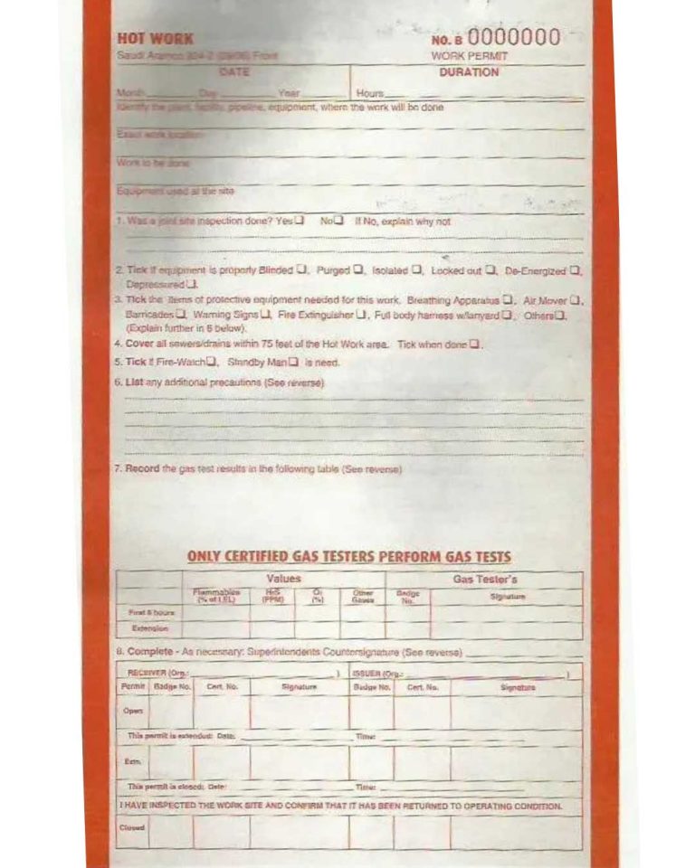 Saudi Aramco Work Permit types | Confined space entry work Permit